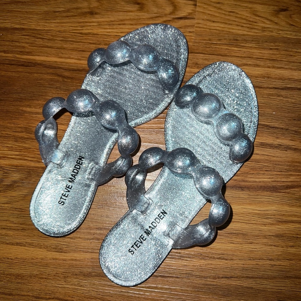 *Nwob* Steve Madden Zaza Silver Bubble Strap Sandals … - Gem